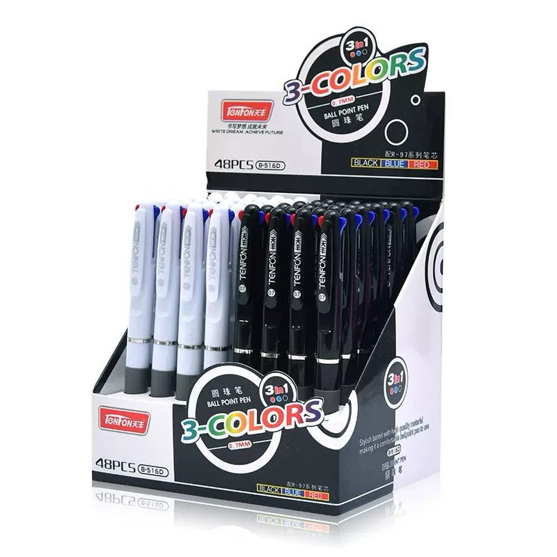1Pcs 3Color in 1 0.7mm Ballpoint Pen Simple Push-Style Multi-Color Pens ...