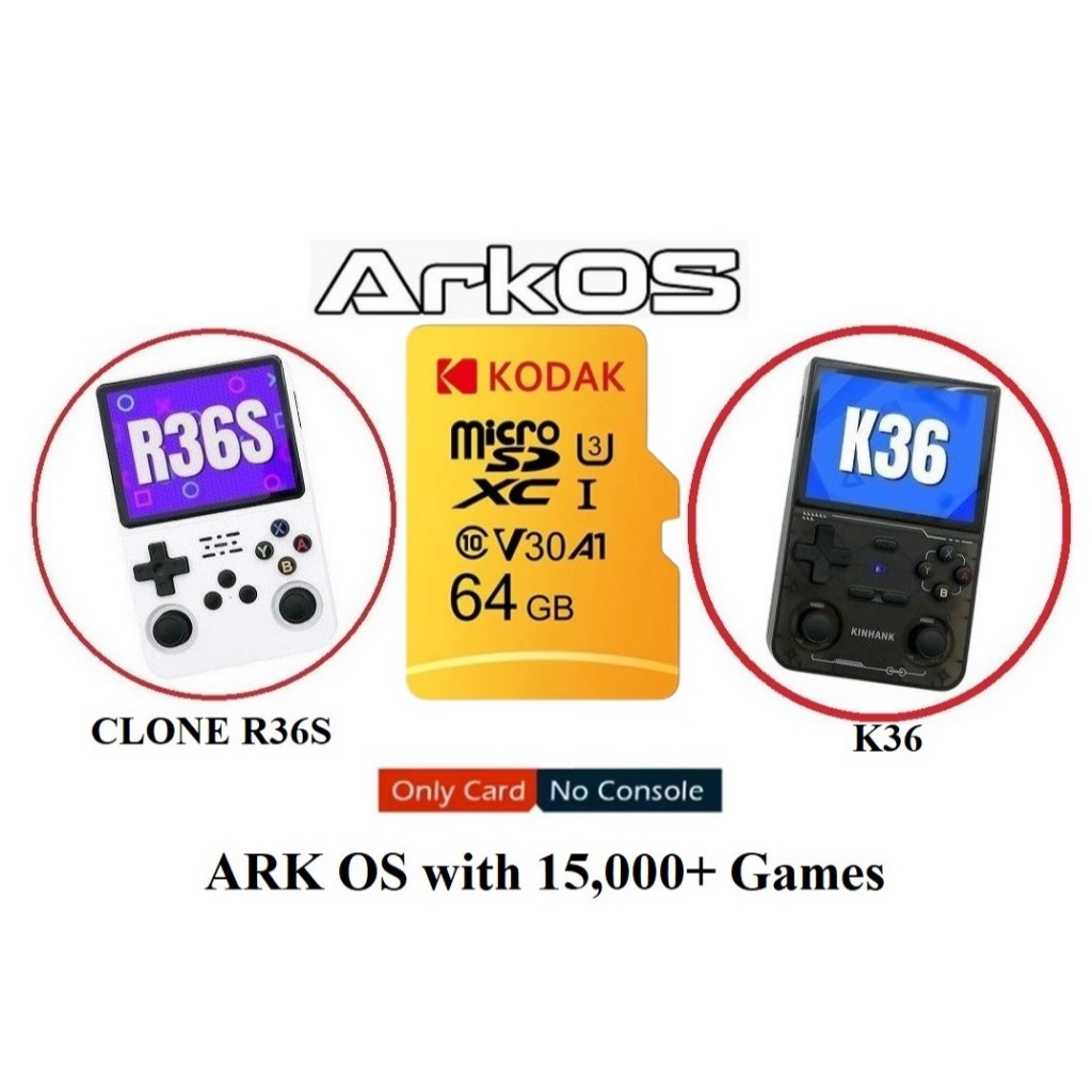 KODAK replacement microSD card ARK OS with 15,000+ Games for K36 & Clone R36S Game Console ...