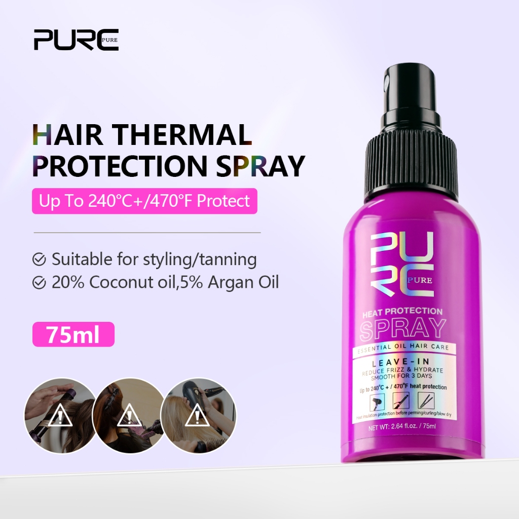PURC Hair Heat Protectant Spray Care Prevent Dry Frizzy Damaged Thermally Protector Treatment ...