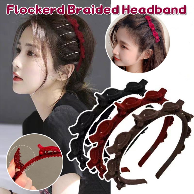 Vintage Velvet Forehead Braided Hair Hoop Korean Braided Hair Clips for ...