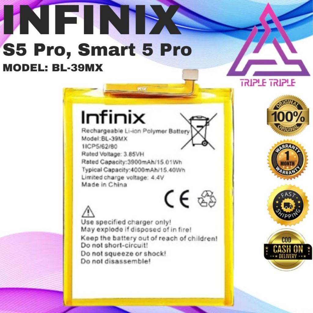 Triple.Triple Battery for Infinix S5 Pro, Smart 5 Pro, Battery Model ...