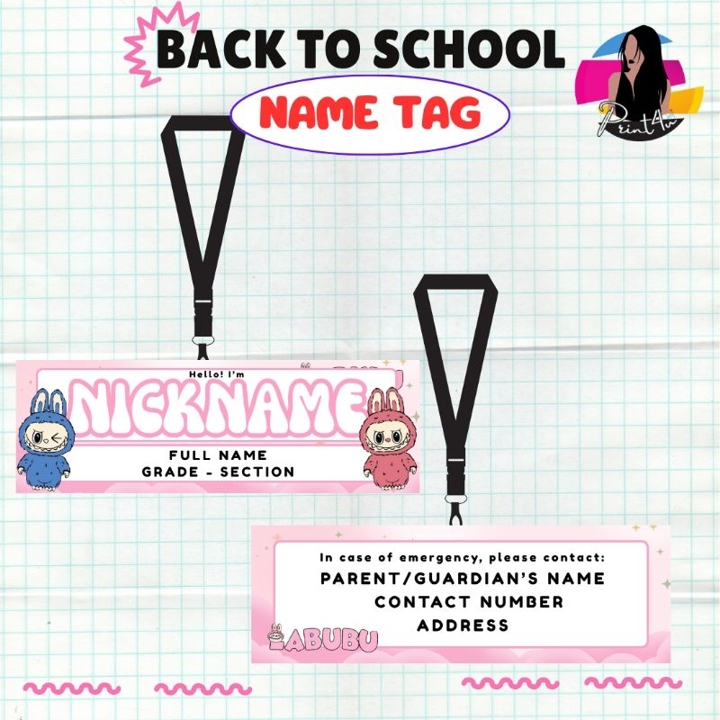 Name Tag Labubu Laminated - Nameplate for students Back to school ...