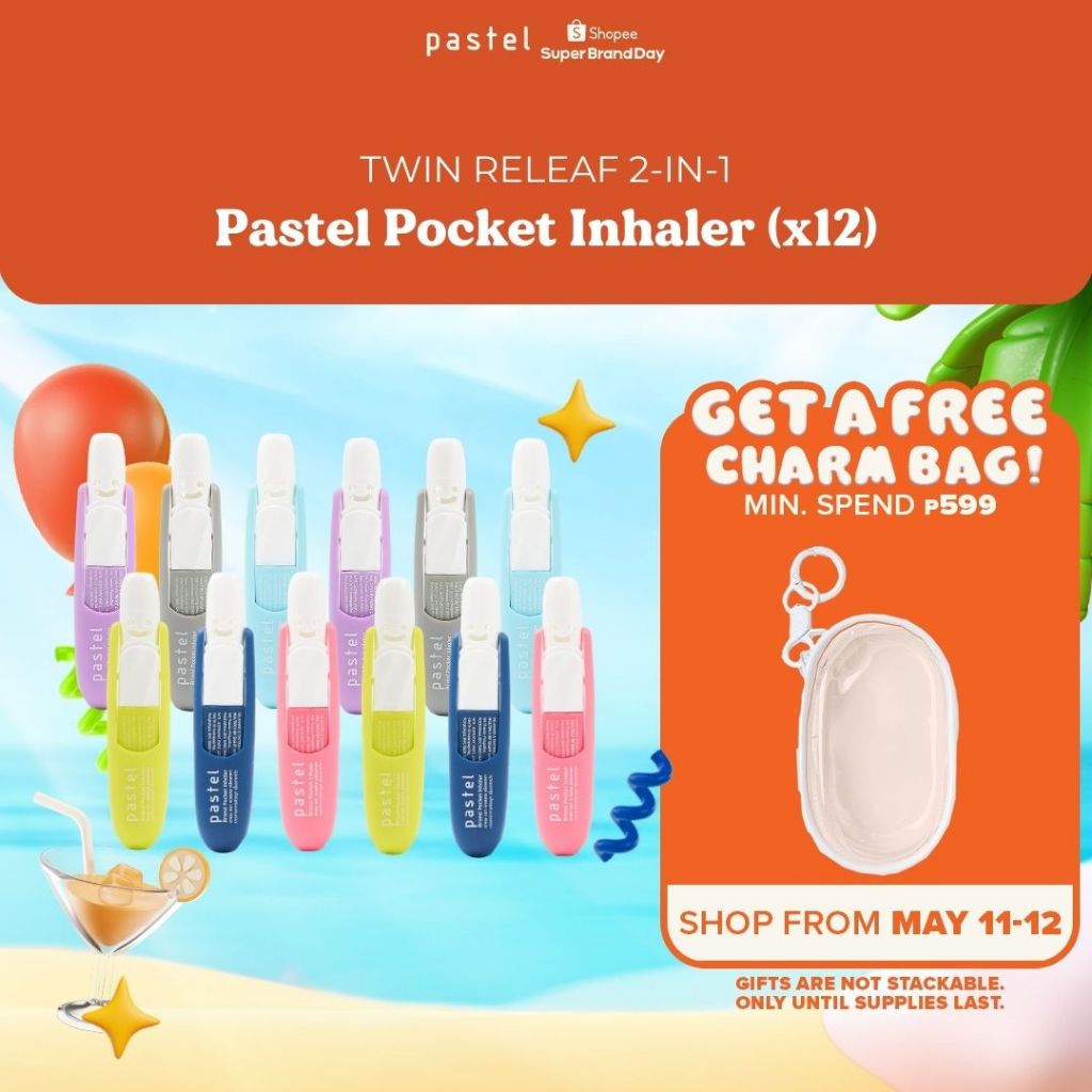 Pastel Pocket Inhaler x12 (1.5ml each) [Menthol, Dizziness, Headache ...