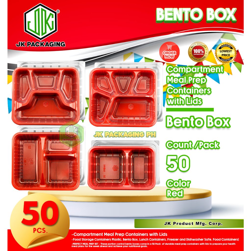 Bento Box [ 50 PCS.] (Microwavable,Food Containers) Red 2D-RED 3D-RED ...