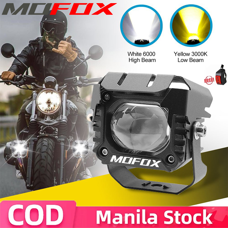 MOFOX V7 Laser Gun Motorcycle Mini Driving Light High/Low Dual Color Auxiliary Light Fog Light ...