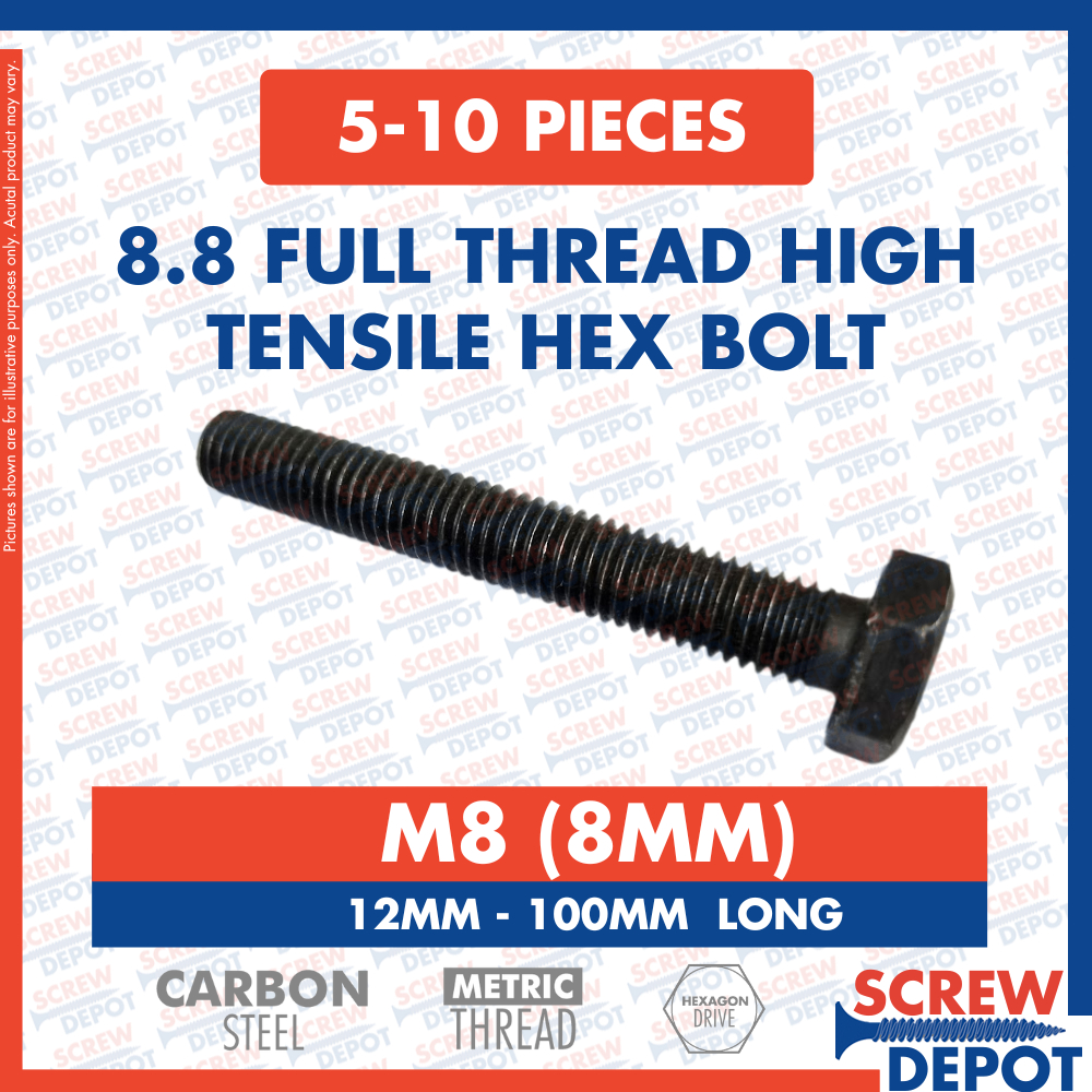5-10PCS M8 (8MM) High Tensile Hex Bolt or HT Hexagolan Bolt Grade 8.8 ...