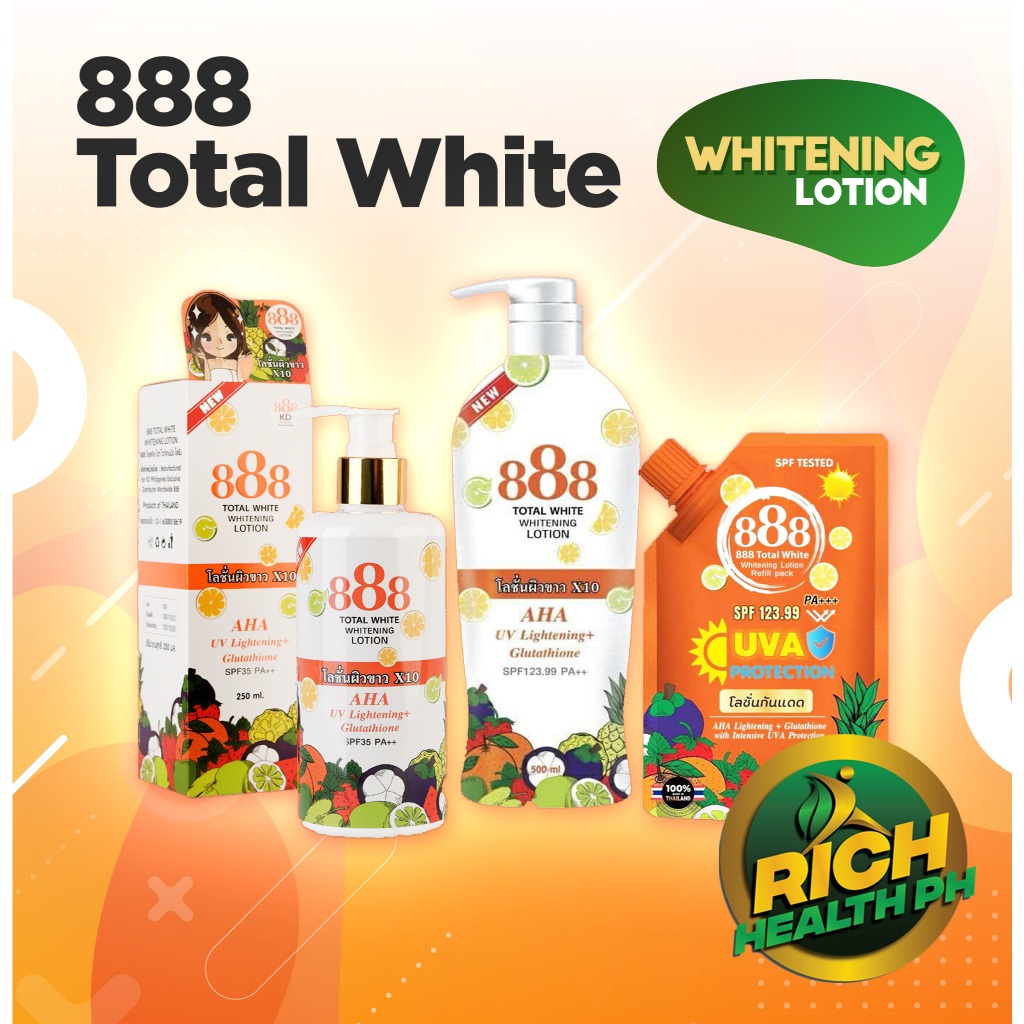 888 Total White Whitening Lotion with SPF 123.99 PA++, AHA, UV ...