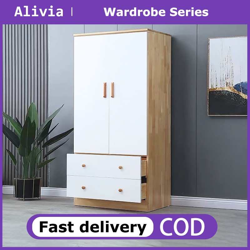Alivia Wooden wardrobe Bedroom storage cabinet Two drawer wardrobe ...