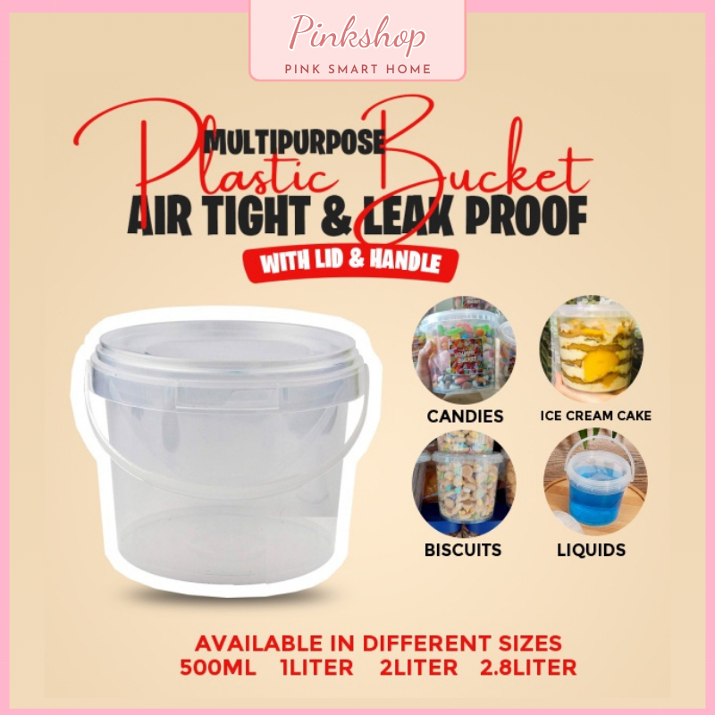 1 Liter Round Plastic Bucket with Seal Clear Storage Container Bucket ...