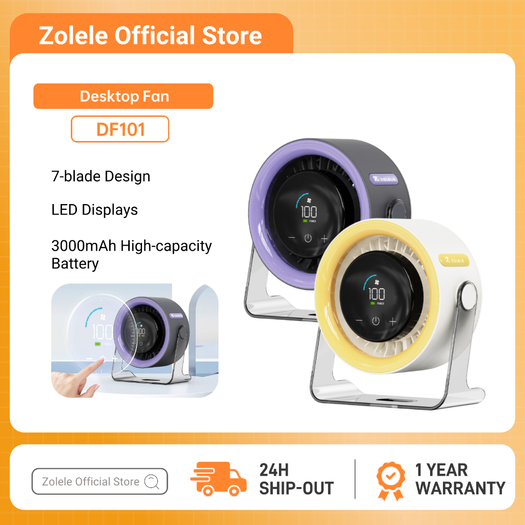 ZOLELE DF101 High Speed Desk Fan Rechargeable LED Digital Display 100 ...