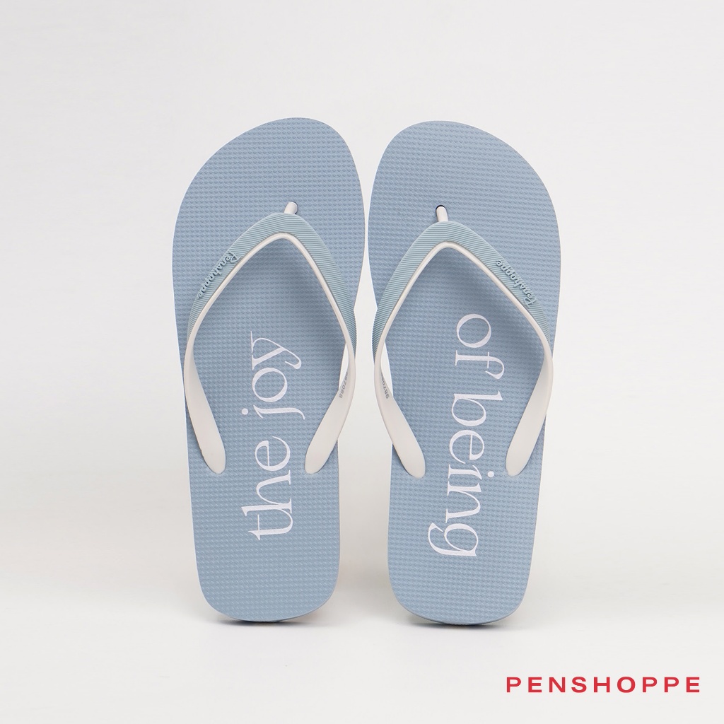 Penshoppe Two-Toned Strap Flip Flops Slippers with Text For Women (Blue ...