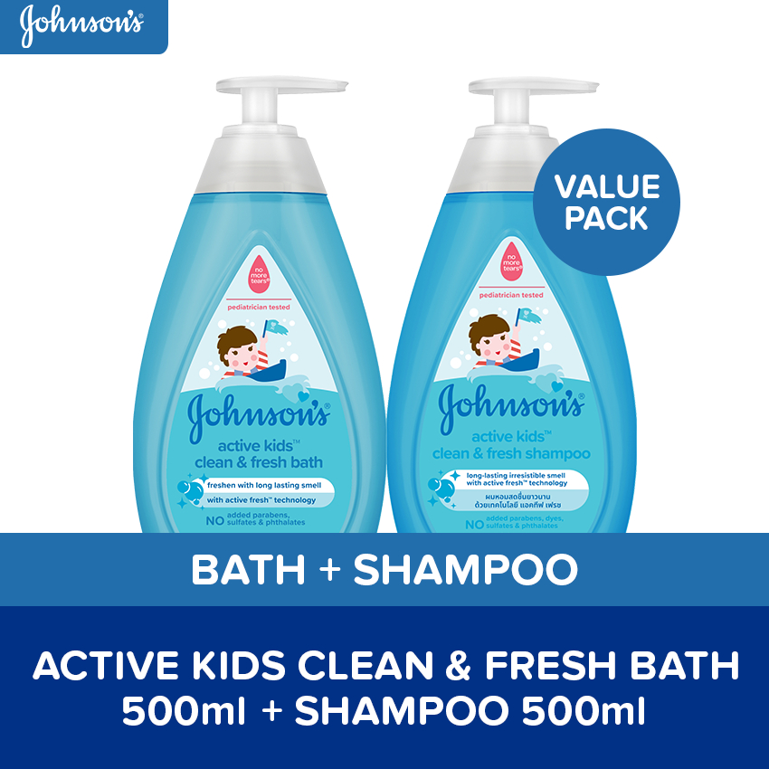 Johnson's Active Kids Clean & Fresh Bath 500ml + Shampoo 500ml | Shopee ...