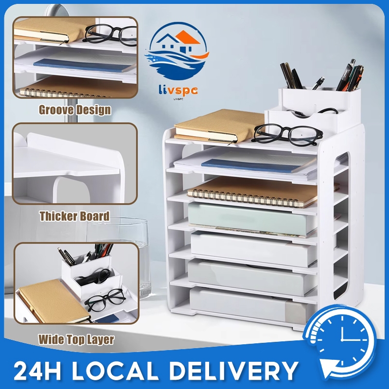 5-Layer Bookshelf Desk Organizer Desktop File Holder Multi-Purpose File ...