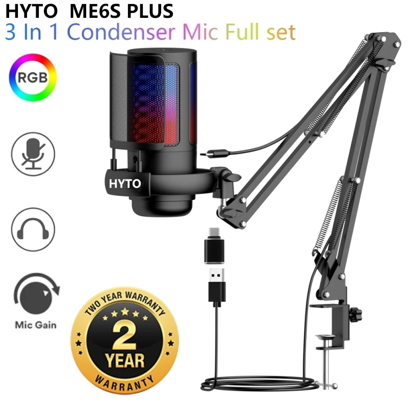 HYTO Me6SPLUS RGB USB Condenser Mic set with arm boom USB Gaming mic ...