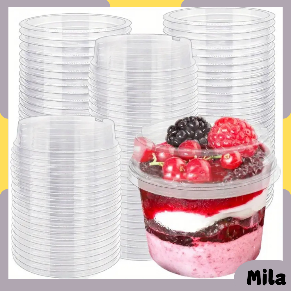 50Pcs Dessert Cup With Lid Plastic Container Clear Mousse Ice Cream ...
