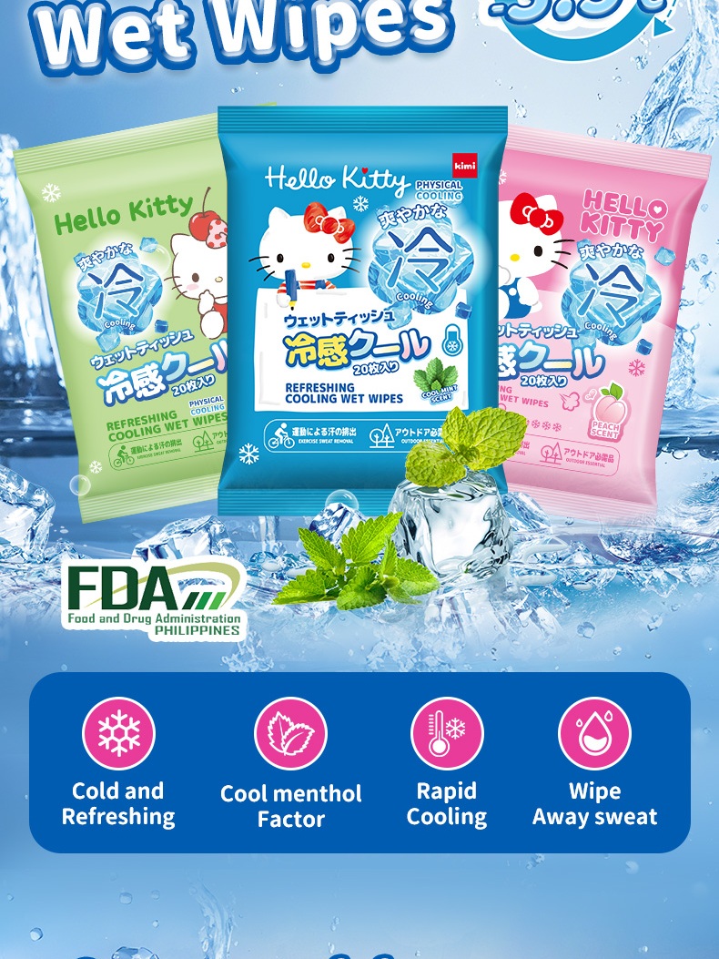 Hello Kitty Baby Wipes Refreshing Cooling Wipes Ultra- Absorbent 20 ...