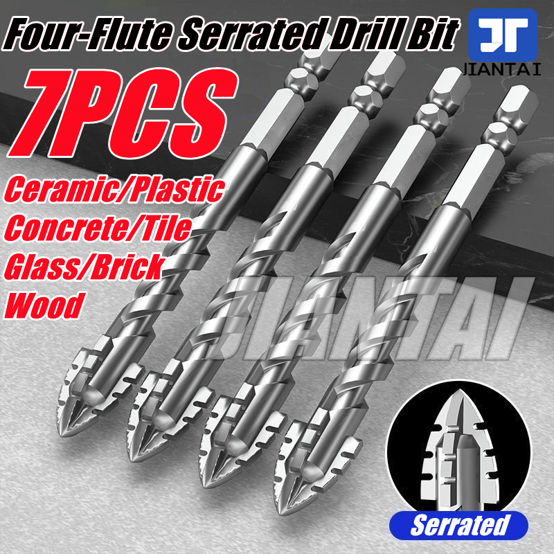 7PCS Upgraded Ultra-High Hardness Four-Edged Sawtooth Drill Bit For ...