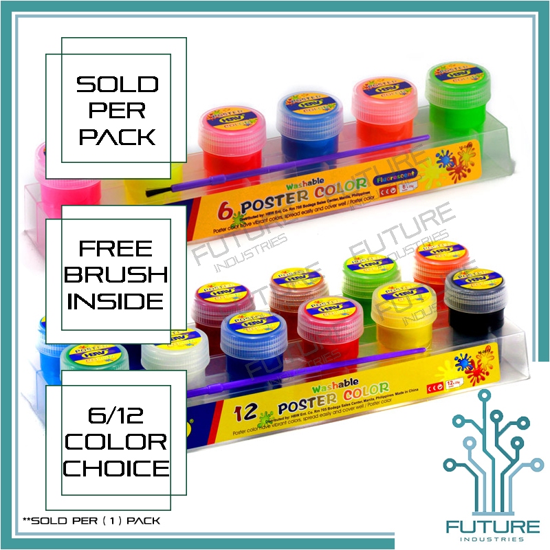 Poster Color Paint Washable Poster Paint FREE PAINT BRUSH Assorted ...