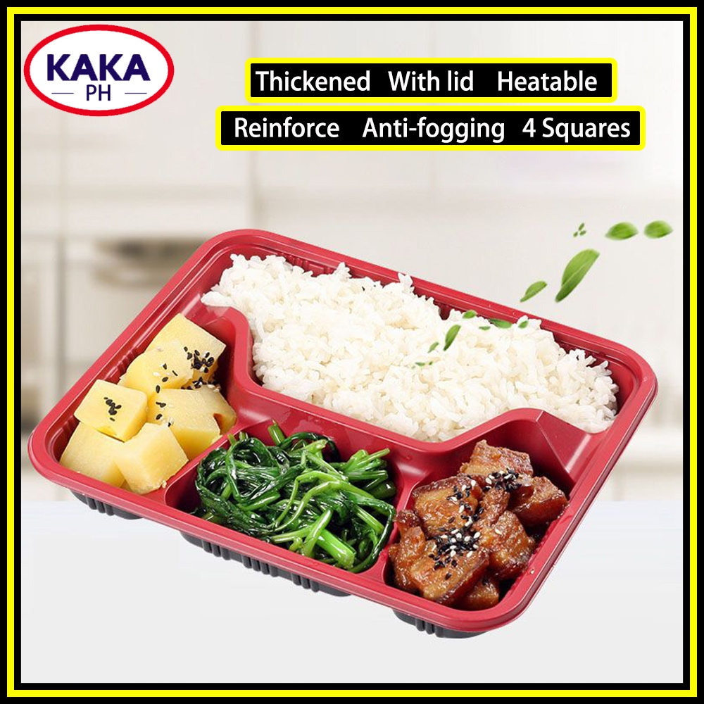 100PCS Bento Disposable Box With Lid Food Container 3/4 Grid Can Be ...