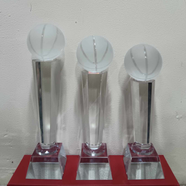 BASKETBALL GLASS TROPHY SET OF 3 HEIGHT 27CM \ 25CM \ 23CM ( CUSTOMIZE ...
