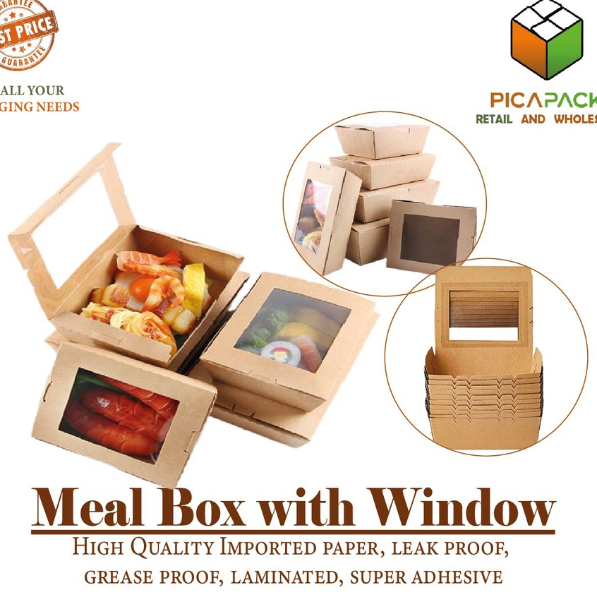 25pcs Kraft Brown Paper Meal Box with Window for Lunch Box Eco Friendly ...
