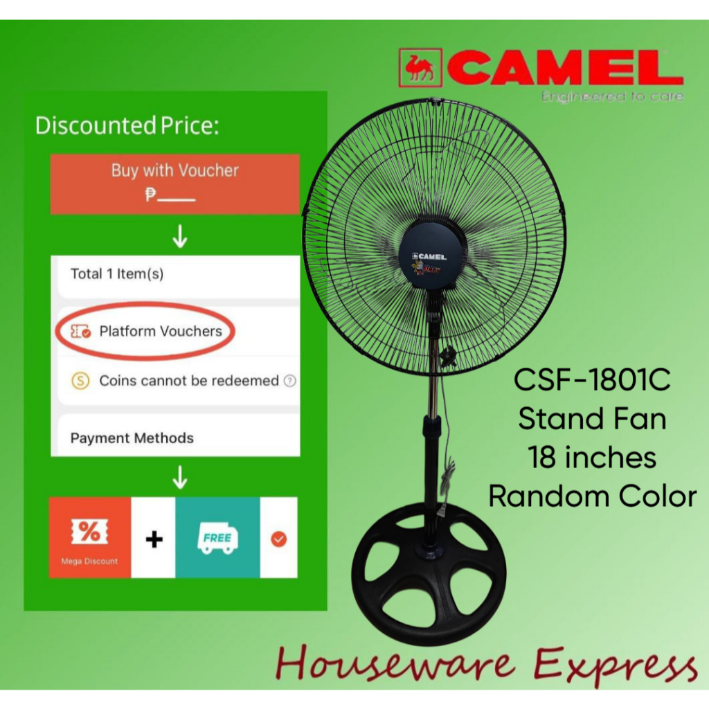 Camel CSF1801C Stand Fan 18 inches CSF-1801C (Random Color) (Houseware ...