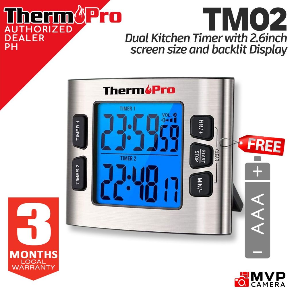 THERMOPRO TM02 Dual Kitchen Timer 2.6 inch Size Backlight Display MVP ...