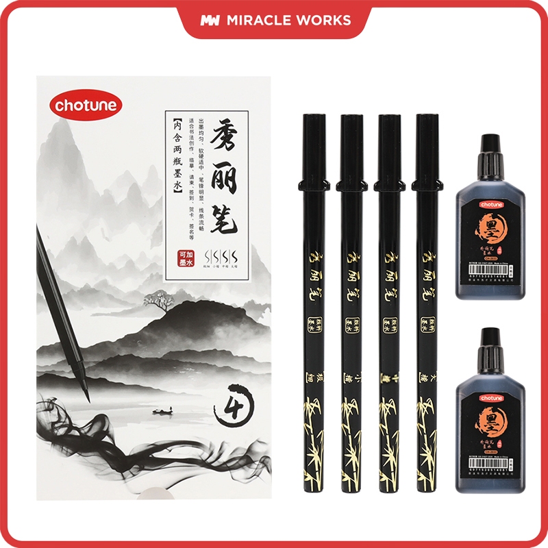 MW 4 Pens 1 Ink Brush Calligraphy Pens Set Refillable Soft Fiber tip ...