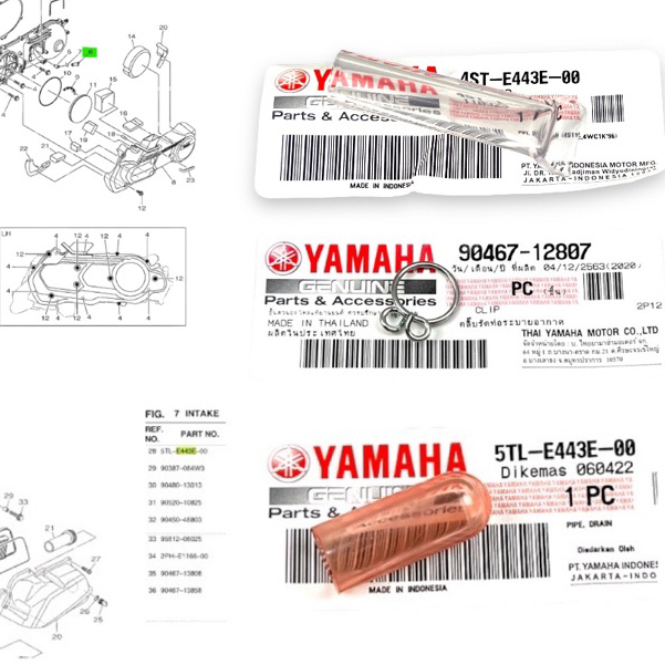 PIPE, DRAIN MIO i125/ NMAX V1 5TL-E443E-00 | NMAX V2 4ST-E443E-00, CLIP 90467-12807 (Per Piece ...