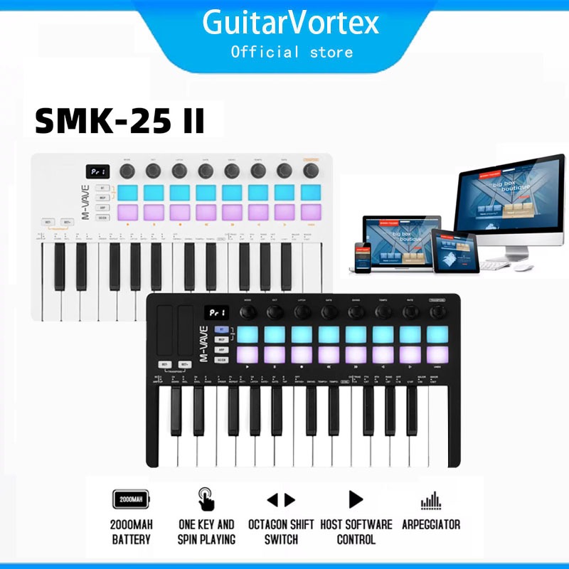 M-VAVE SMK-25 II 25 Key MIDI Controller Keyboard USB Mini 16 RGB Drum ...