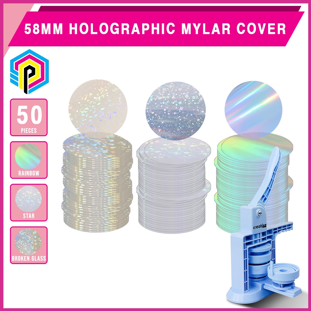 58mm Holographic Mylar Covers – 50pcs for Button Pins (Glass / Starry ...