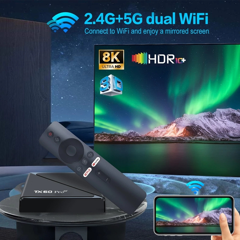 TX60 Pro 16+256GB Android 14 TV Box 8K BT5.0 Voice Remote 5G Dual USB ...