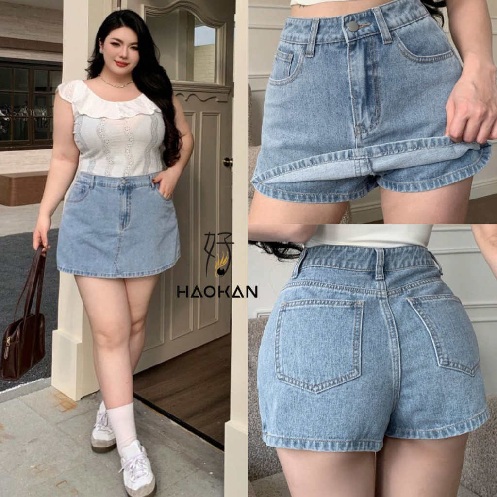 Women Fashion A-line Mini Skort High Waist Denim Skort Korean Jeans ...