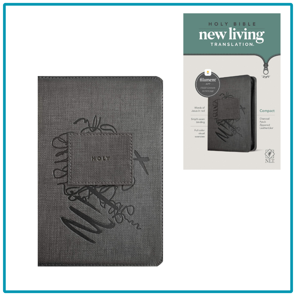 NLT Compact Zipper Bible, Filament Enabled (LeatherLike, Charcoal Patch ...