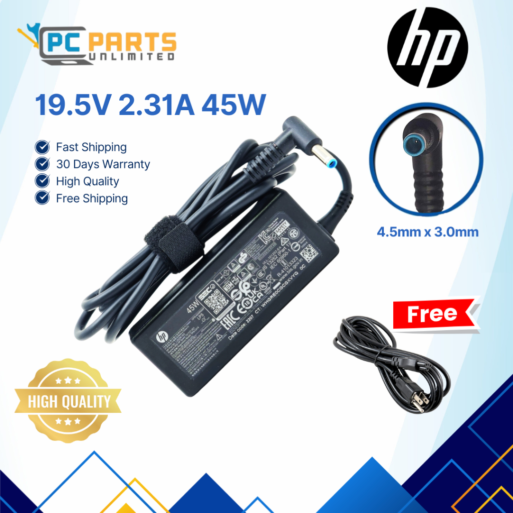 Charger for HP Laptop 19.5V 2.31A 4.5mm x 3.0mm Blue Adapter | Shopee Philippines
