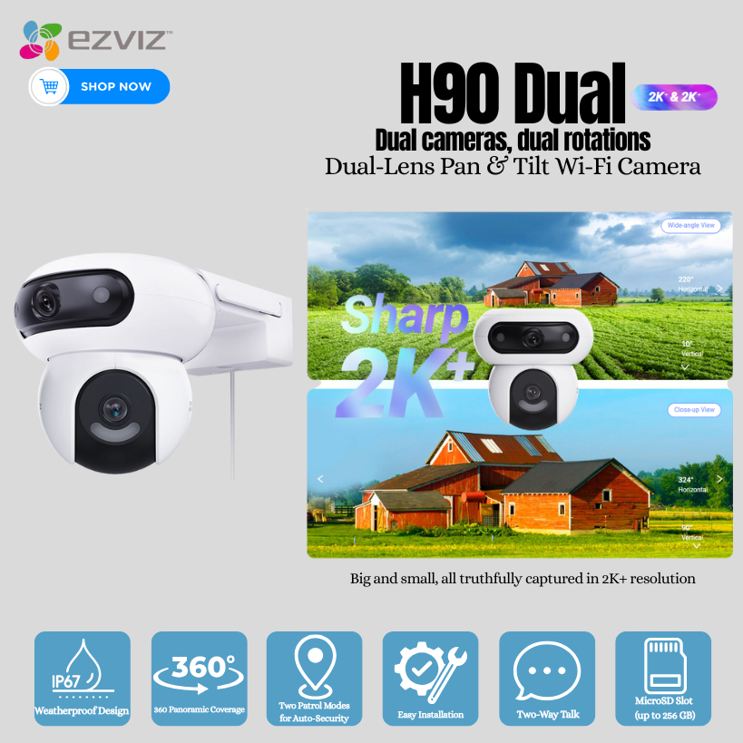 CCTV Outdoor Home Security Surveillance EZVIZ H90 Dual 2K⁺ & 2K+ (4MP ...