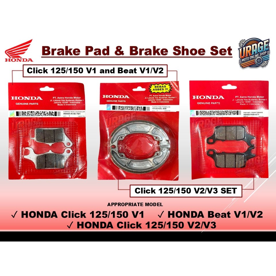 HONDA BRAKE PAD & SHOE Set | HONDA CLICK 125/150 V1/V2/V3 & BEAT V1/V2 ...