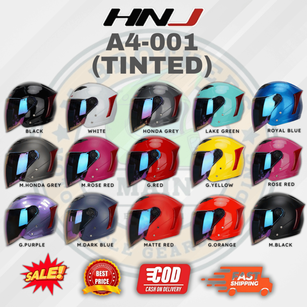 HNJ A4-001 (TINTED VISOR) Half Face Helmet For Men & Women Single Visor | Shopee Philippines
