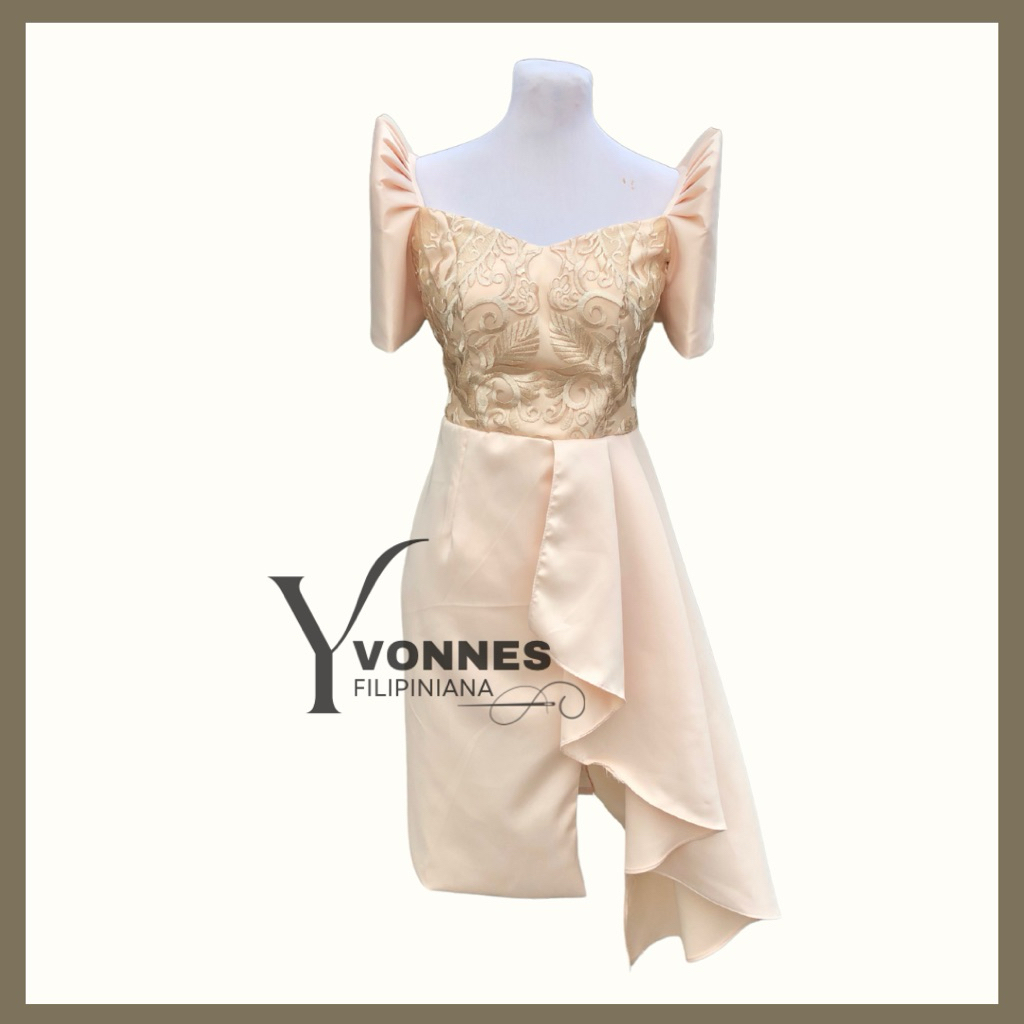 Modern Filipiniana Assorted Lace Midi Dress Beige | Shopee Philippines