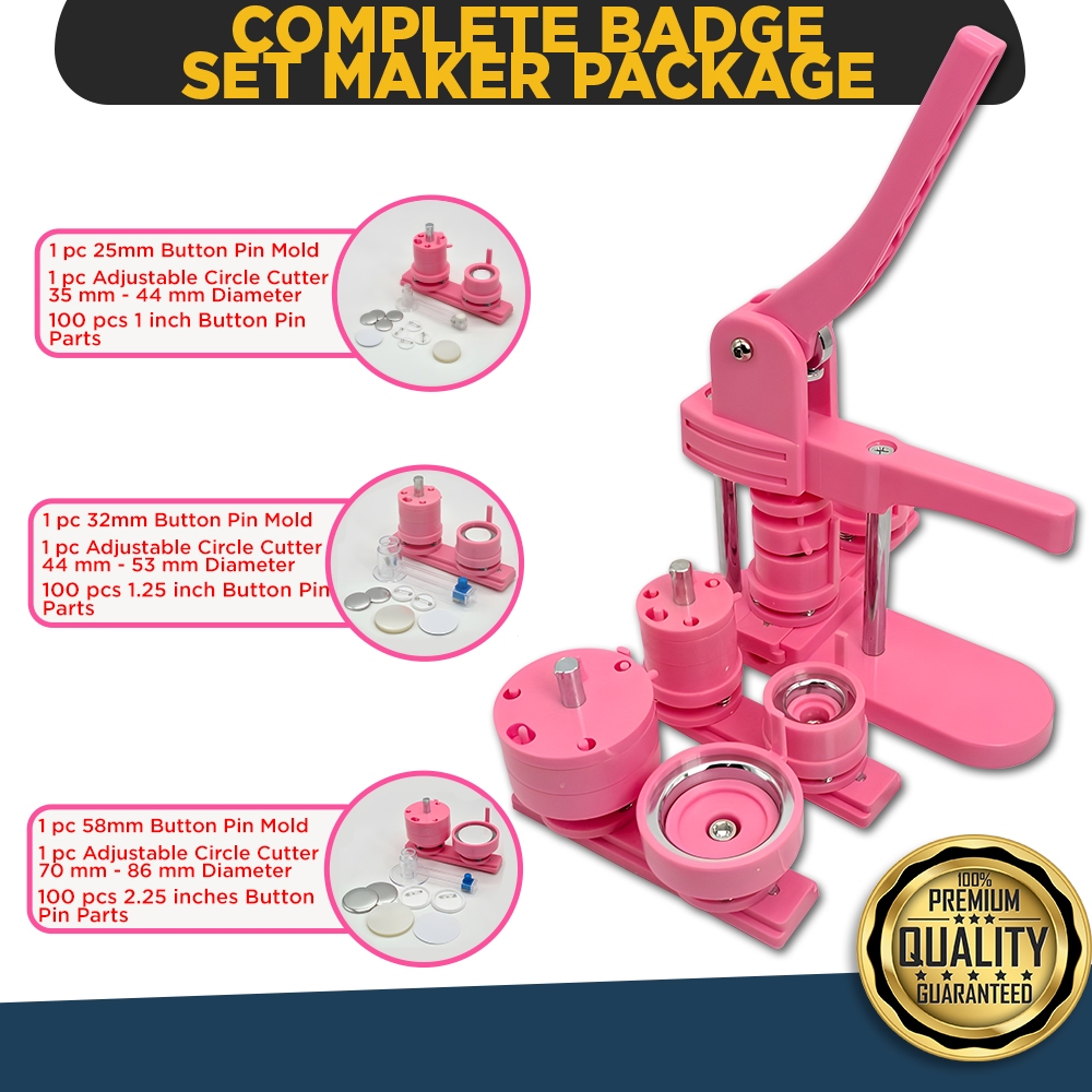Pink Set Badge Pin Maker Machine with 25 32 58MM Mold | Shopee Philippines