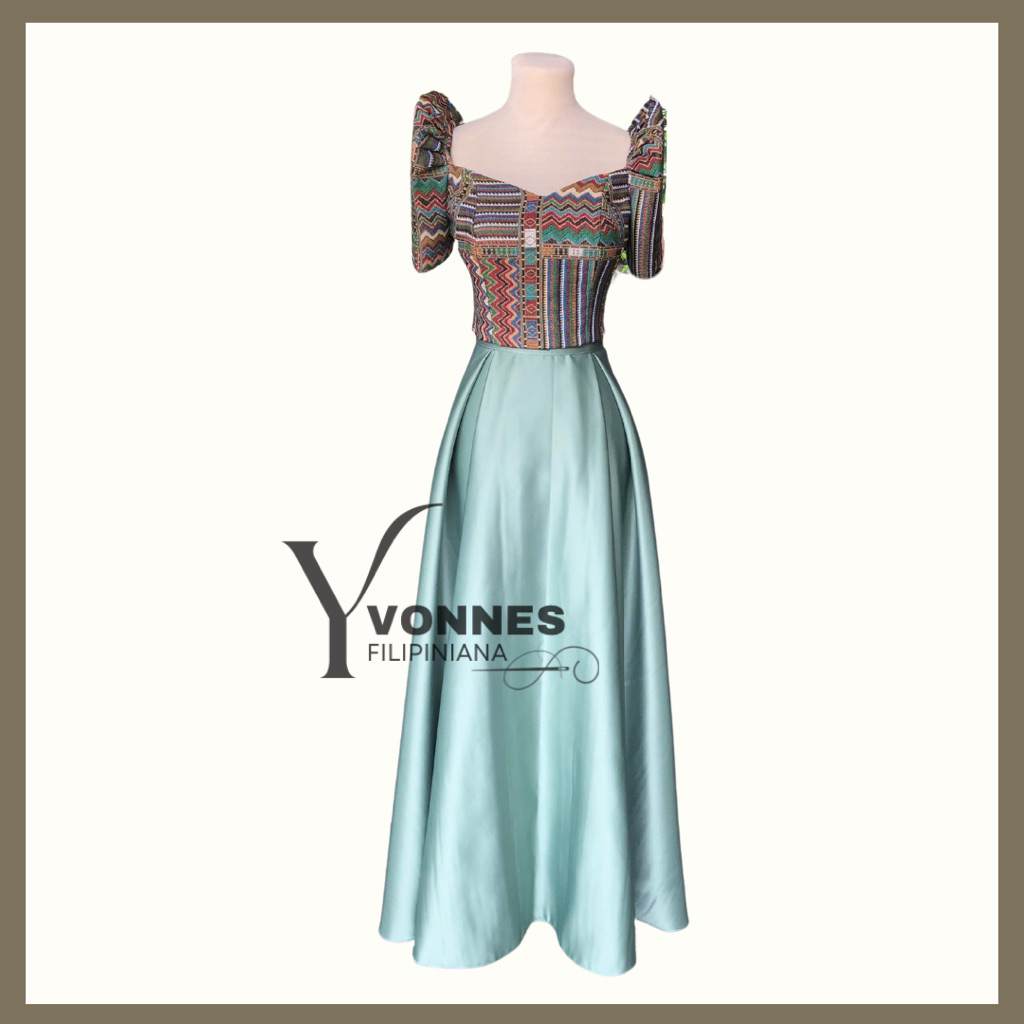 Modern Filipiniana Kaila Ethnic Top and Sage Green Pleated Skirt ...