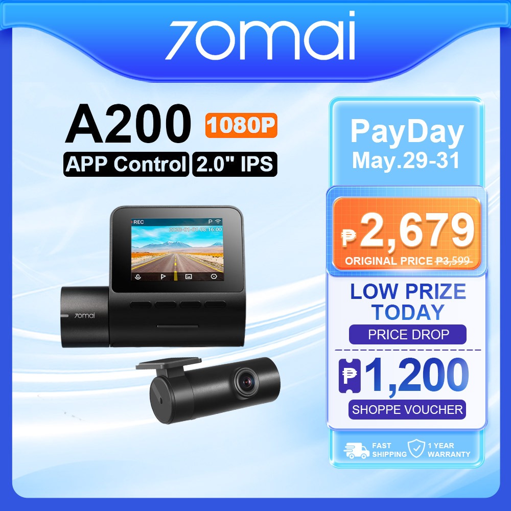 70mai A200 Dashcam 1080P Dual Channel Full HD+HDR 24H Parking ...