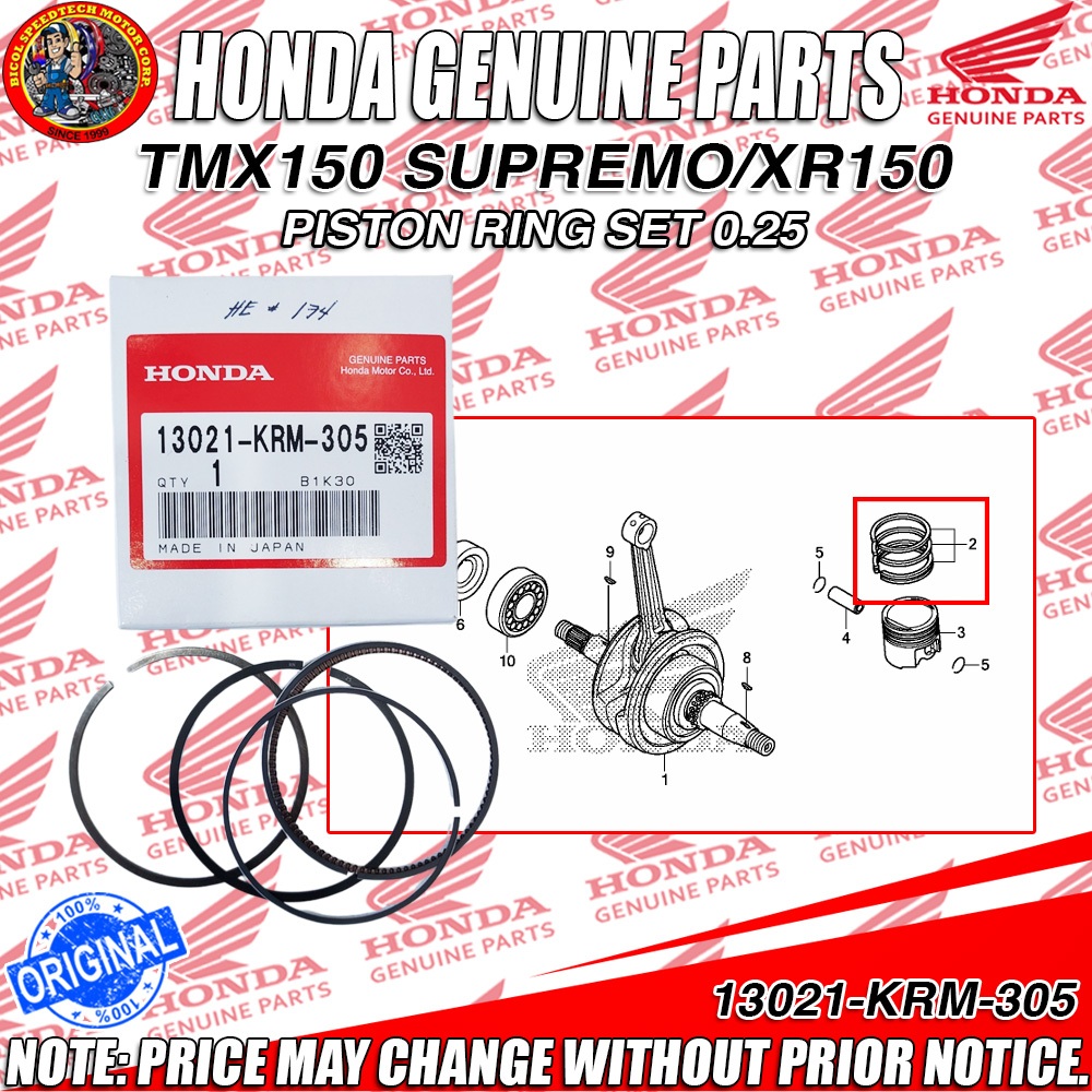 TMX 150 SUPREMO/XR 150 PISTON RING SET 0.25 (HPI) (GENUINE: 13021-KRM ...