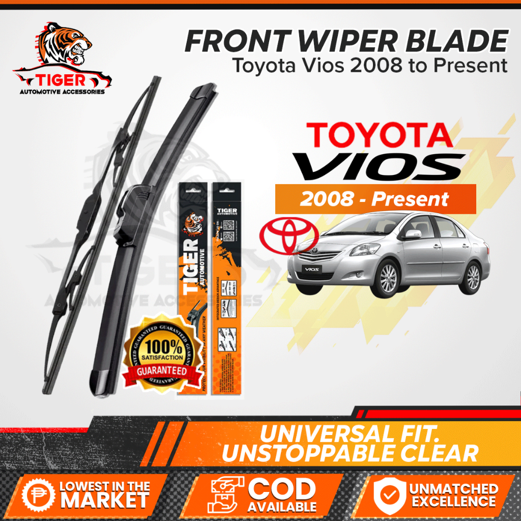 TIGERAUTO Toyota Vios 2008 to Present Car Windshield Wiper Blade Set 24" +14" Easy Install Fit ...