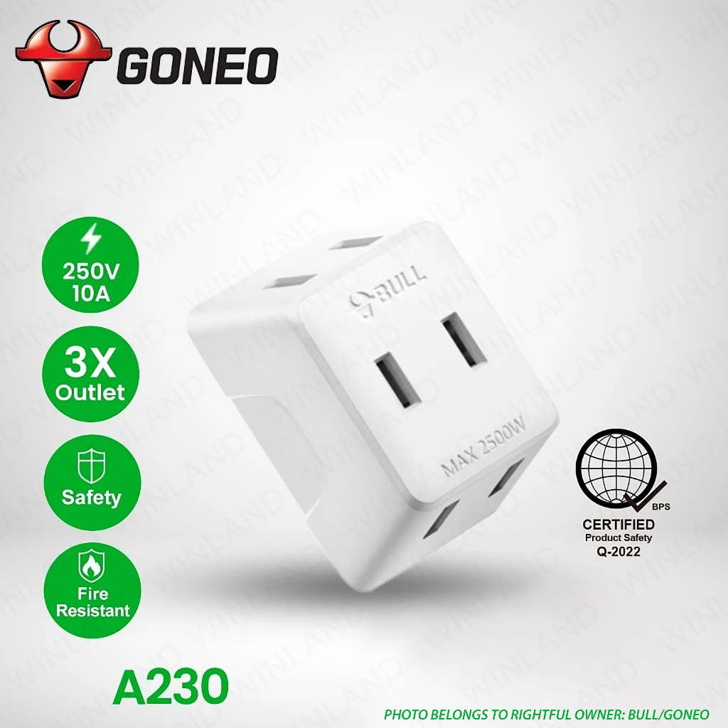 Bull/Goneo by Winland Portable Travel Adapter Plug ABS Plastic 3 Gang ...