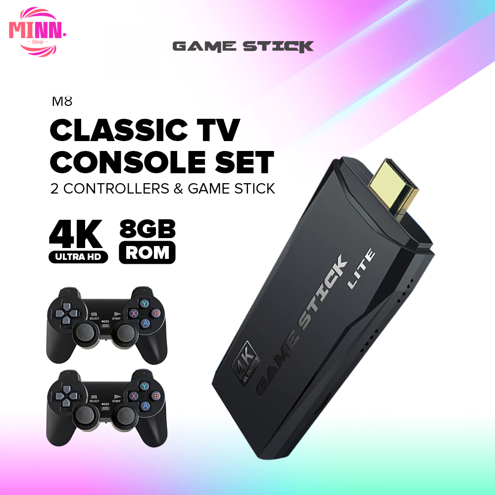HD 4K M8 Video Game Console 64GB Games Set 2 Controllers & Stick Retro ...