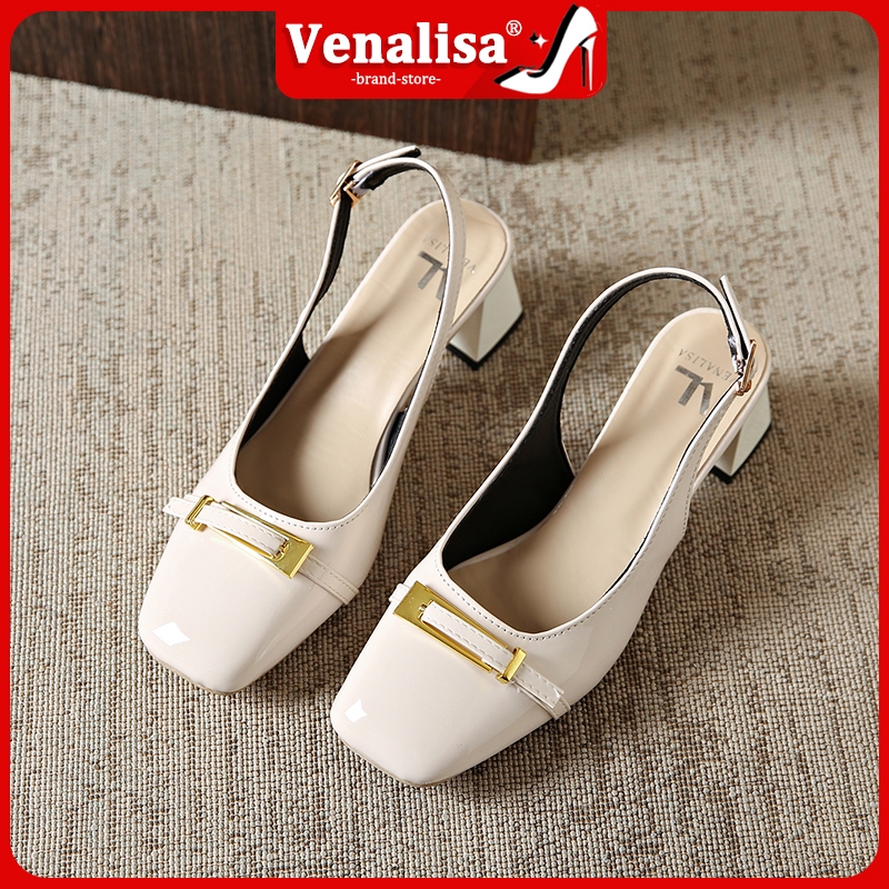 Venalisa Women's high heel sandals Square Head Chunky heel leather ...