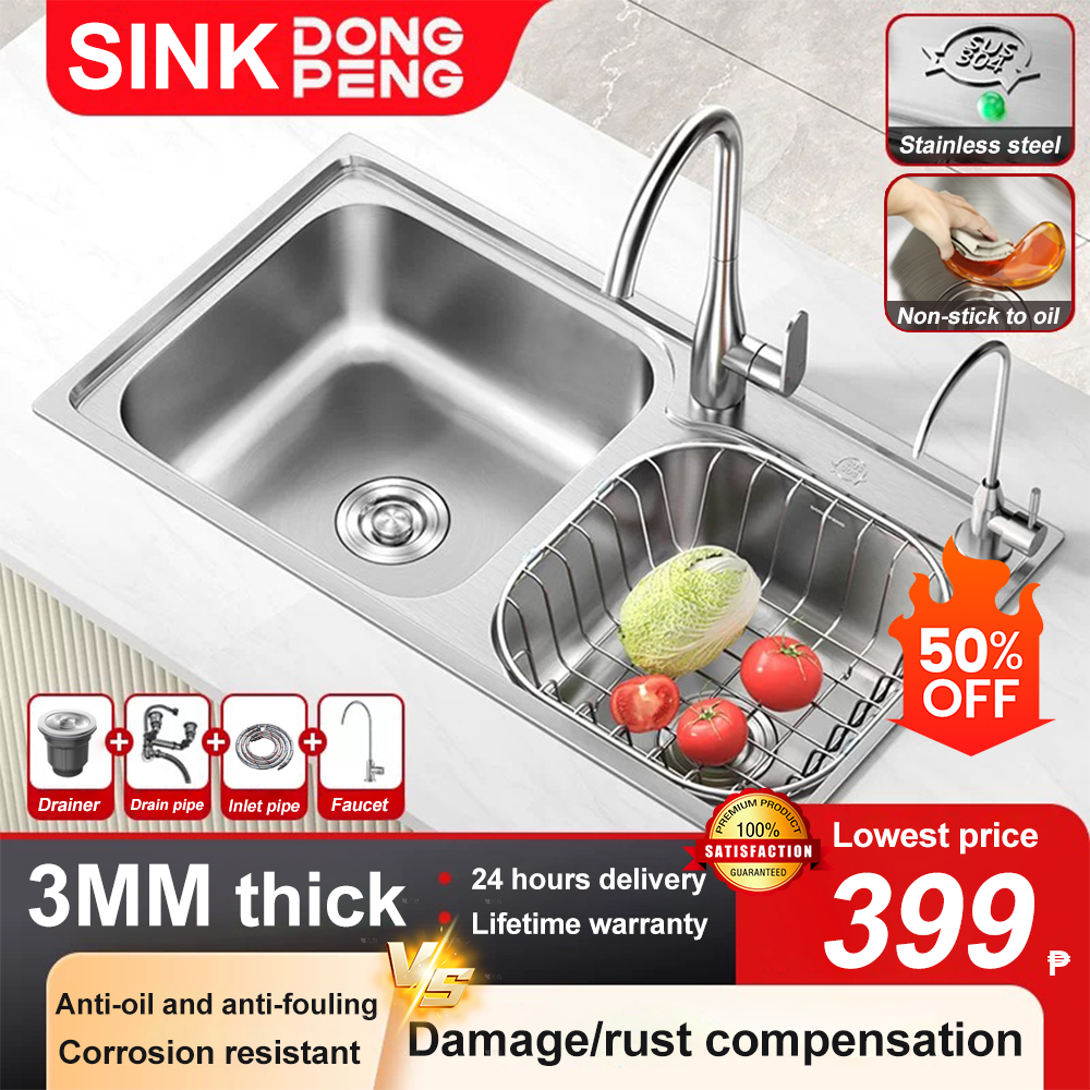 【Genuine guarantee】 SUS 304 lababo kitchen sink Double slot stainless ...