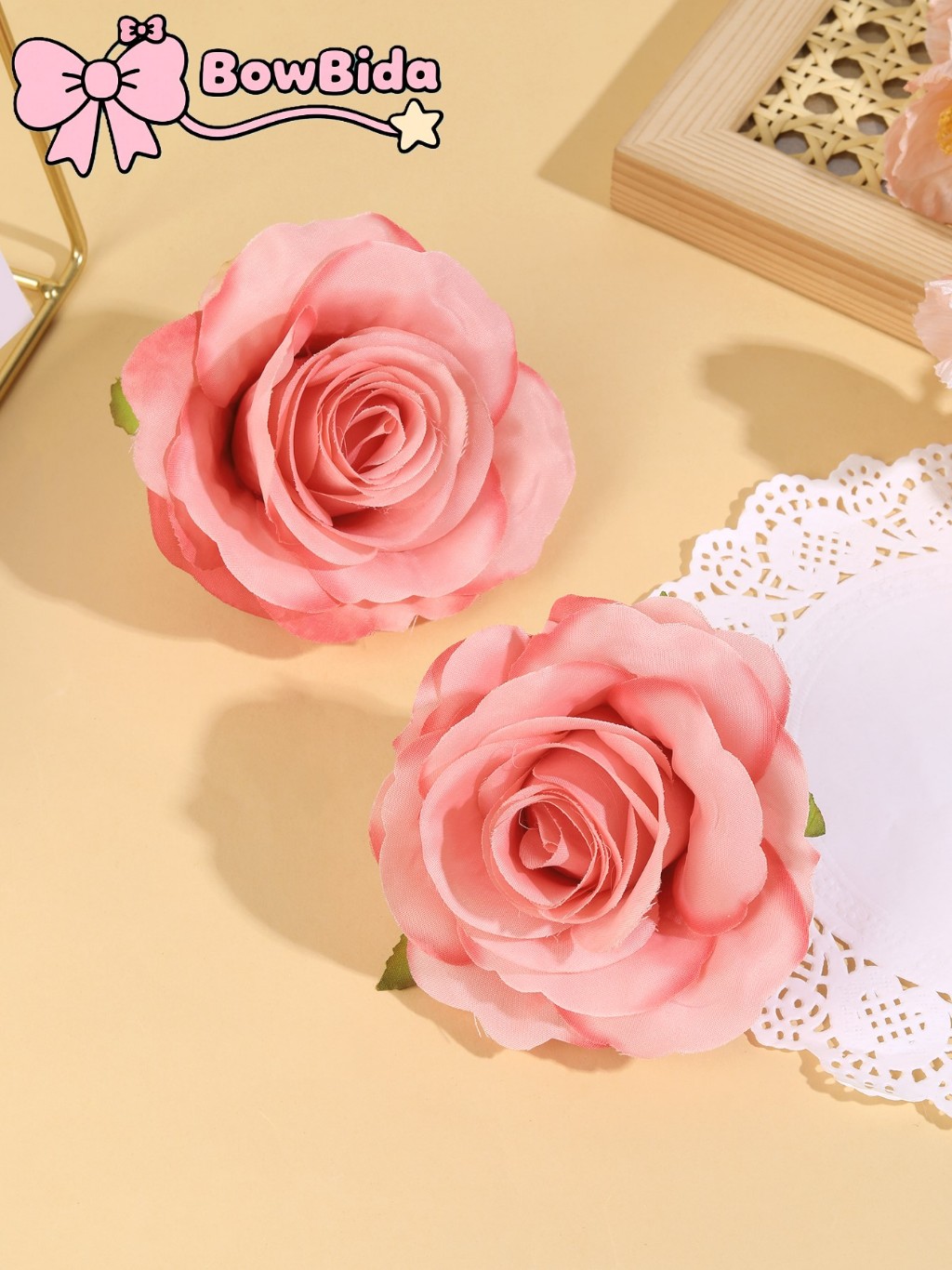 BowBida2Pcs Large Dark Pink Hair Clip Artificial RoseFlower Hairpin ...