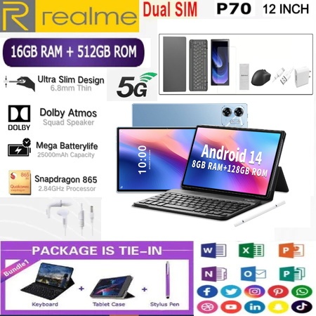 𝐑𝐞𝐚𝐥𝐦𝐞 Tablet P70 12 Inch Android 13.0 16GB RAM 512GB ROM Dual SIM 5G LTE WiFi 2.4/5G Android ...